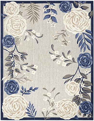 Nourison Aloha Indoor/Outdoor Blue/Grey 3'6" x 5'6" AreaRug, EasyCleaning, Non Shedding, Bed Room, Living Room, Dining Room, Kitchen (4x6)