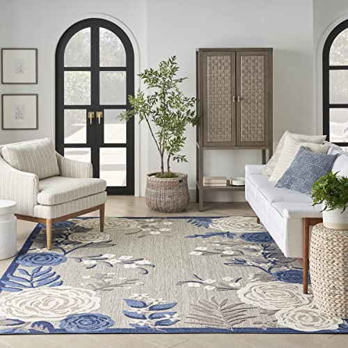 Nourison Aloha Indoor/Outdoor Blue/Grey 3'6" x 5'6" AreaRug, EasyCleaning, Non Shedding, Bed Room, Living Room, Dining Room, Kitchen (4x6)