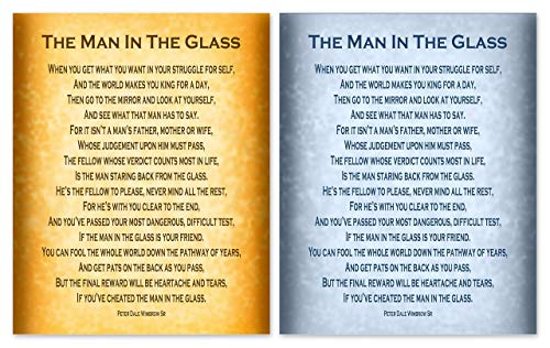 The Man in the Glass Poem by Peter Dale Wimbrow Sr Inspirational Home Decor Office Dad Grad Gift 8x10 Print (Blue)