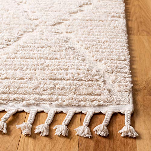 SAFAVIEH Marrakech Collection 5'3" x 7'6" Beige MRK517C Handmade Moroccan Boho Tribal Tassel Area Rug