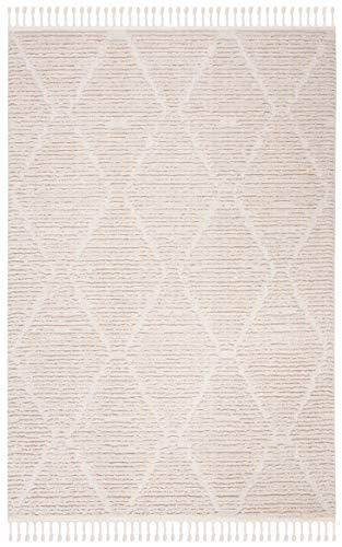 SAFAVIEH Marrakech Collection 5'3" x 7'6" Beige MRK517C Handmade Moroccan Boho Tribal Tassel Area Rug
