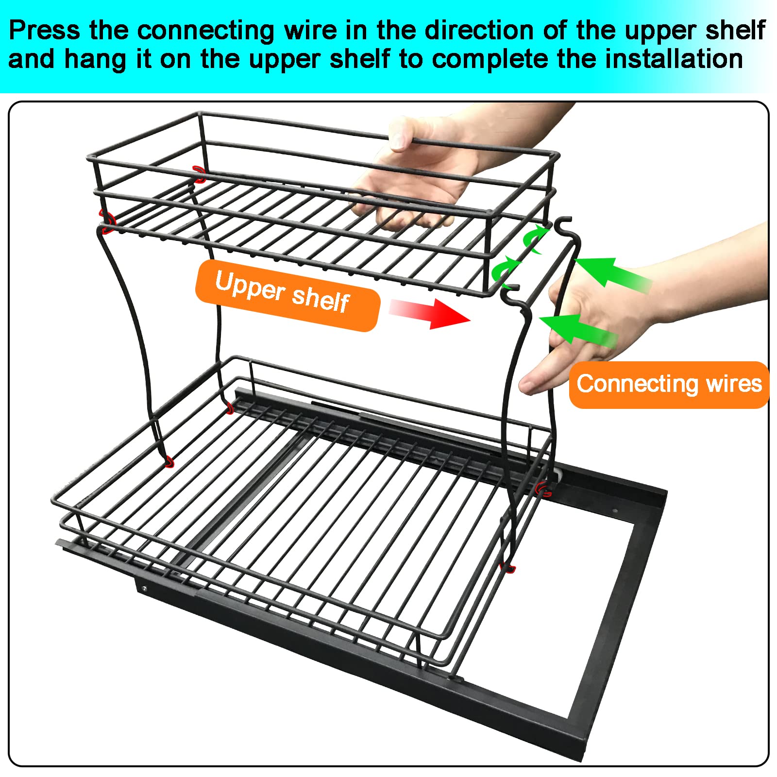 Pull Out Cabinet Organizer, 2-Tier Under Sink Slide Out Kitchen Cabinet Storage Shelves with Sliding Storage Basket Drawers, for Bathroom, Kitchen, Office,Least 13 Inch Cabinet Opening (Black )