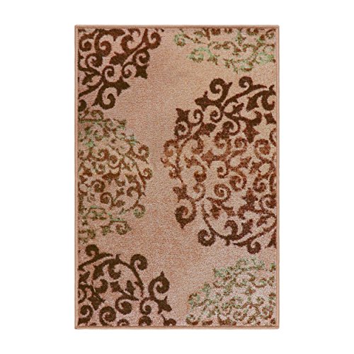 SUPERIOR Indoor Non-Slip Area Rug or Runner, Floral Home Floor Decor for Bedroom, Living/ Dining Room, Entryway, Kitchen, Office, Machine Washable Rugs, Amber Collection, 2' x 3', Camel