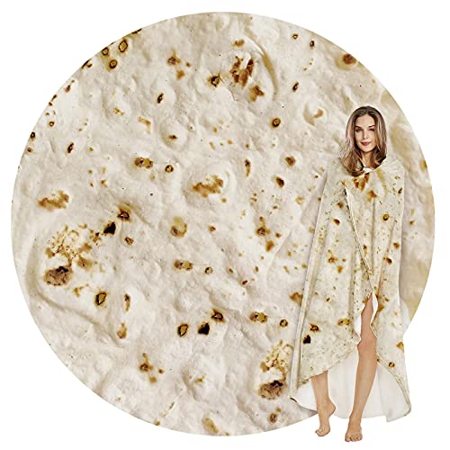 Burritos Tortilla Throw Blanket, Tortilla Wrap Blanket, Novelty Tortilla Round Blanket Giant Tortilla Round Soft Blanket for Adults and Kids