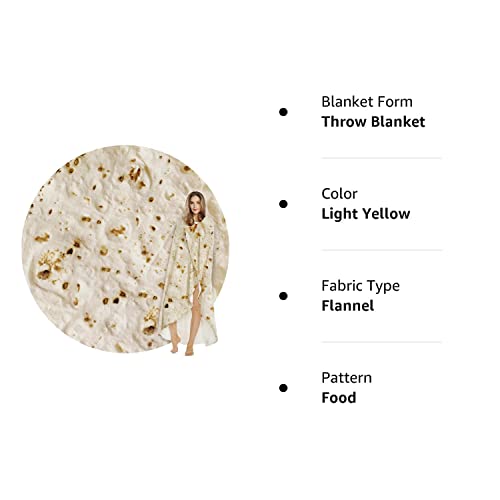 Burritos Tortilla Throw Blanket, Tortilla Wrap Blanket, Novelty Tortilla Round Blanket Giant Tortilla Round Soft Blanket for Adults and Kids