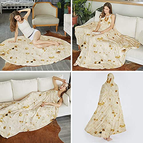 Burritos Tortilla Throw Blanket, Tortilla Wrap Blanket, Novelty Tortilla Round Blanket Giant Tortilla Round Soft Blanket for Adults and Kids