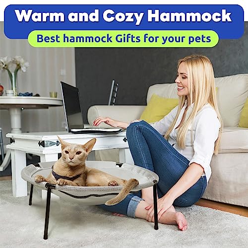 POMESEA Cat Hammock Bed, Glow in The Dark Pet Elevated Bed for Indoor Cats and Small Dogs, Easy to Assemble Cat Sleeping Bed, Free-Standing Washable Pet Beds Supplies (Black)