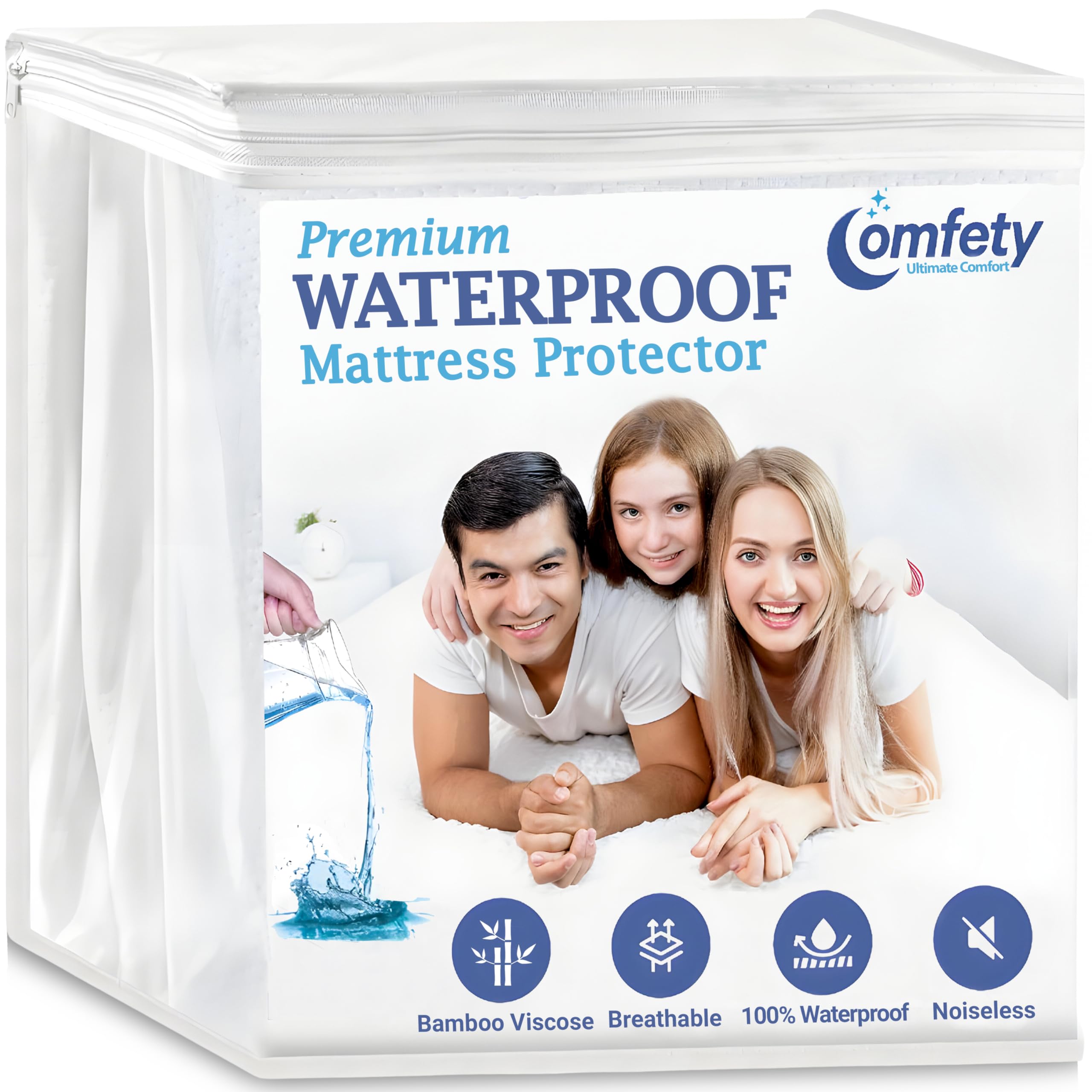 100% Waterproof Mattress Protector California King - Luxury Soft Bamboo Viscose Mattress Protector - Ultra Leak-Proof Mattress Cover - Hypoallergenic, Breathable, Crinkle Free Noiseless Mattress Cover