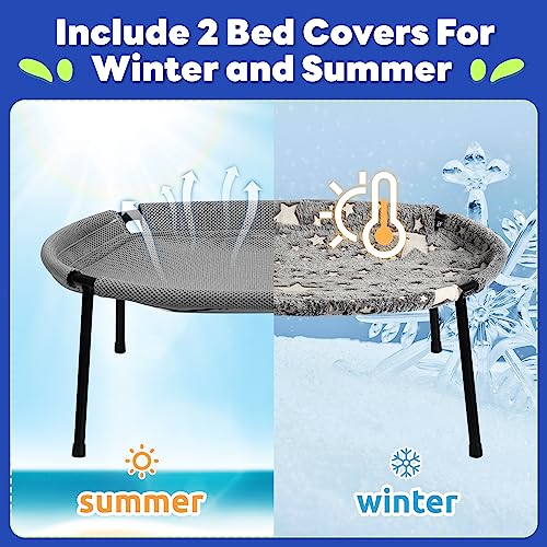 POMESEA Cat Hammock Bed, Glow in The Dark Pet Elevated Bed for Indoor Cats and Small Dogs, Easy to Assemble Cat Sleeping Bed, Free-Standing Washable Pet Beds Supplies (Black)