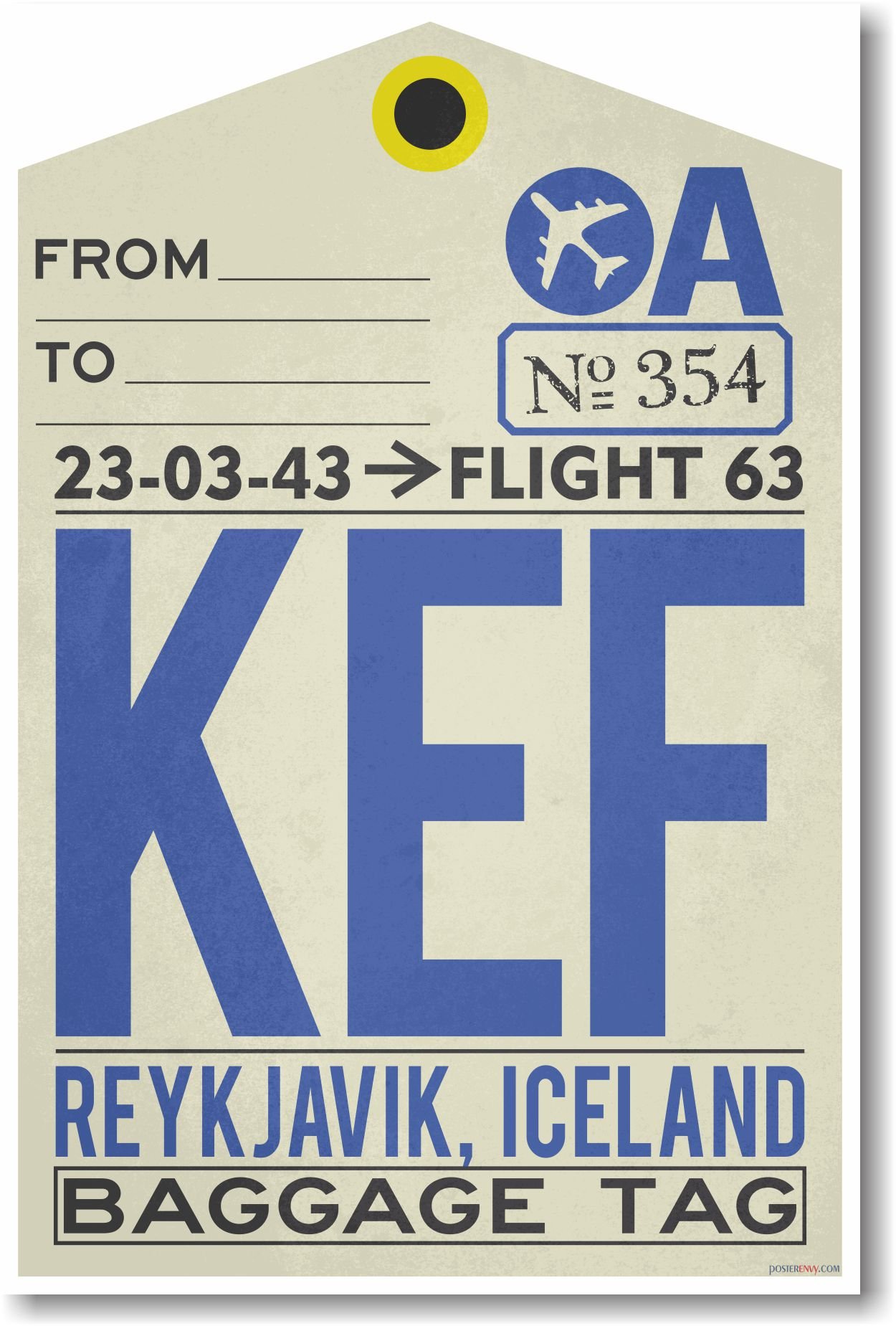 KEF - Reykjavik, Iceland - Airport Tag - NEW Travel Poster