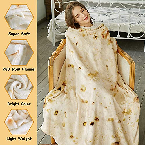 Burritos Tortilla Throw Blanket, Tortilla Wrap Blanket, Novelty Tortilla Round Blanket Giant Tortilla Round Soft Blanket for Adults and Kids