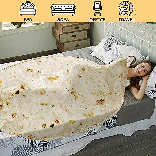 Burritos Tortilla Throw Blanket, Tortilla Wrap Blanket, Novelty Tortilla Round Blanket Giant Tortilla Round Soft Blanket for Adults and Kids