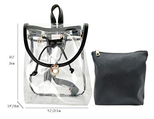 Jesdo Women's 2 in 1 Clear Fashion Backpack Transparent Travel Beach Shoulder Handbag Purse ( Black )