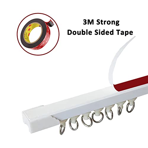 Self Adhesive Ceiling & Wall Curtain Track for Windows 48'', No Drilling, Screws or Tools Curtain Rail for Bedroom, Shower, Closet and RV - Easy to Install Curtain Rod with Curtain Clips