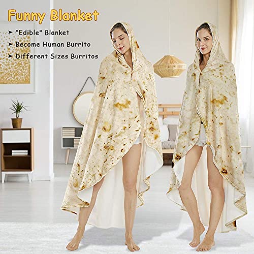 Burritos Tortilla Throw Blanket, Tortilla Wrap Blanket, Novelty Tortilla Round Blanket Giant Tortilla Round Soft Blanket for Adults and Kids