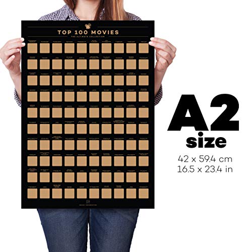 Enno Vatti Top 100 Movies Scratch Off Poster - Best Films To Watch Bucket List (16.5" x 23.4") - Ultimate Gift for Movie Lovers, Christmas, Easter, Valentine's Day