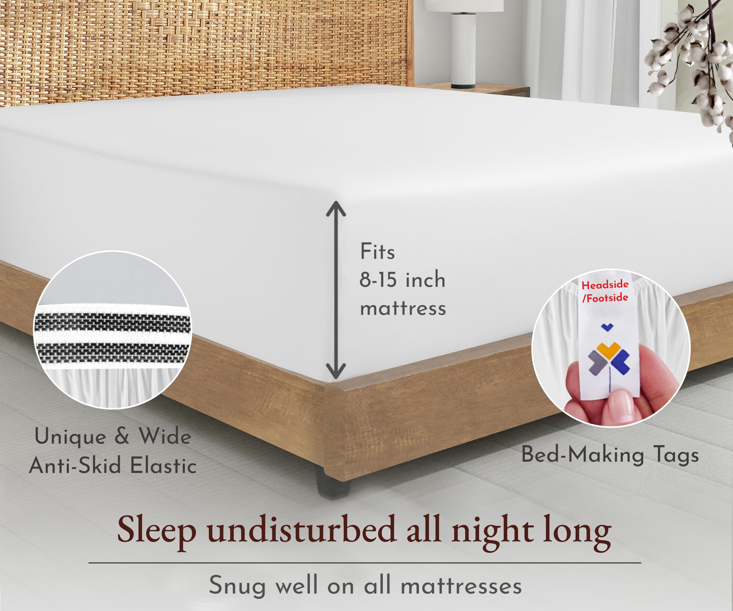 California Design Den California King Fitted Sheet Only, 100% Organic Cotton Percale, Cal King Sheet Deep Pocket Fitted, Anti Skid Elastic, GOTS Certified, Lightweight & Snug-Fit, Crisp - 1 Pc, White