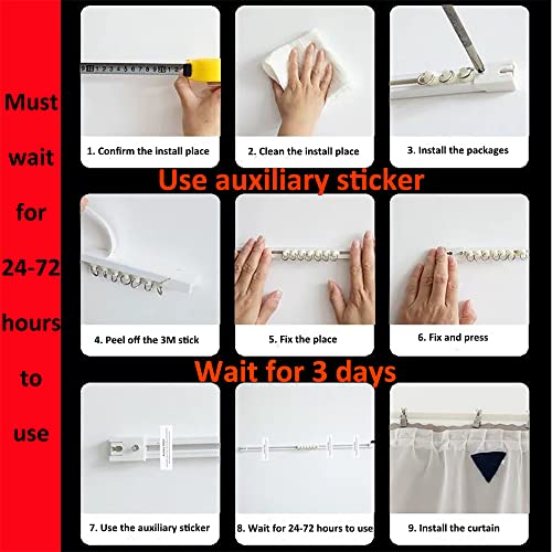 Self Adhesive Ceiling & Wall Curtain Track for Windows 48'', No Drilling, Screws or Tools Curtain Rail for Bedroom, Shower, Closet and RV - Easy to Install Curtain Rod with Curtain Clips
