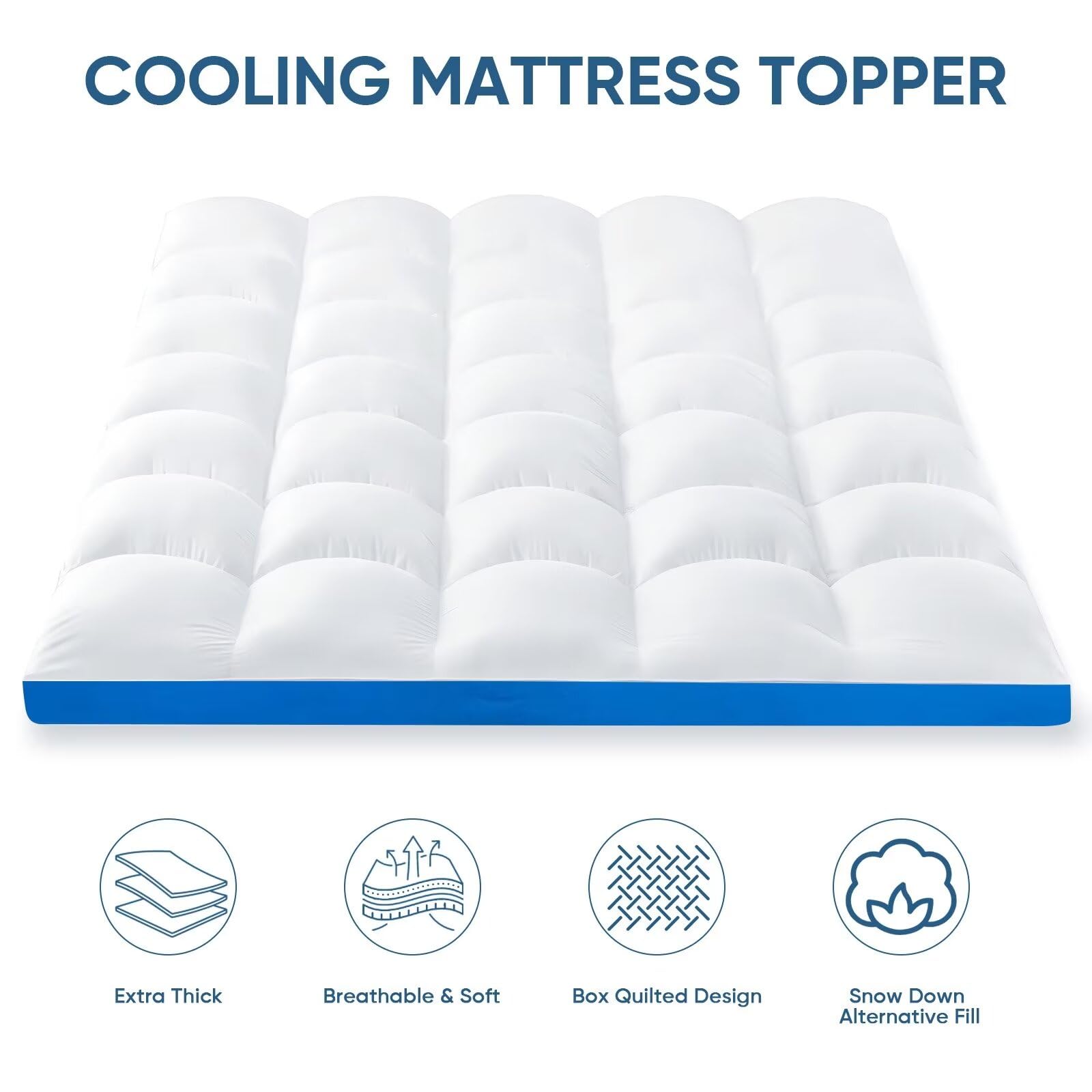 Mattress Topper Cal King Size, CYMULA Cooling Mattress Pad Cover for Bed Back Pain, Extra Thick Pillow top Down Alternative Overfilled Plush with 8-21 Inch Deep Pocket - 72"x84" White