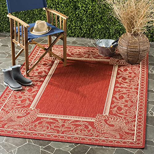 SAFAVIEH Courtyard Collection 4' x 5'7" Red / Natural CY2965 Indoor/ Outdoor--Waterproof Easy--Cleaning Patio Backyard Mudroom Accent--Rug