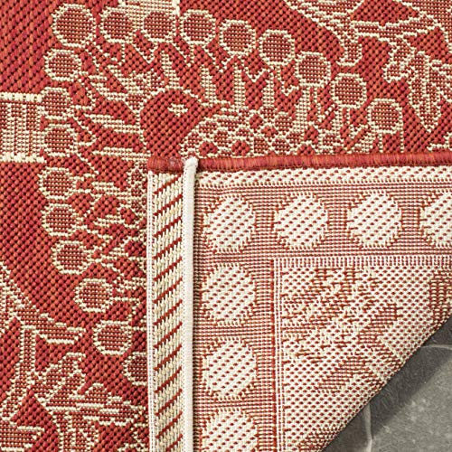 SAFAVIEH Courtyard Collection 4' x 5'7" Red / Natural CY2965 Indoor/ Outdoor--Waterproof Easy--Cleaning Patio Backyard Mudroom Accent--Rug