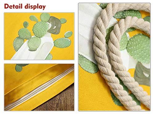 Zipper Canvas Tote Bag with Inner Pocket, Portable and Ecofriendly, Cat-yellow, 14.6" x 13.6" x 2?