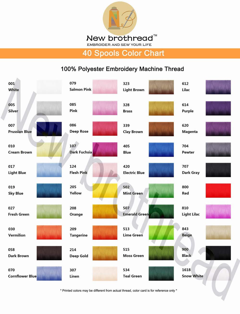 New brothread 40 Brother Colors Polyester Embroidery Machine Thread Kit 500M (550Y) Each Spool for Brother Babylock Janome Singer Pfaff Husqvarna Bernina Embroidery and Sewing Machines