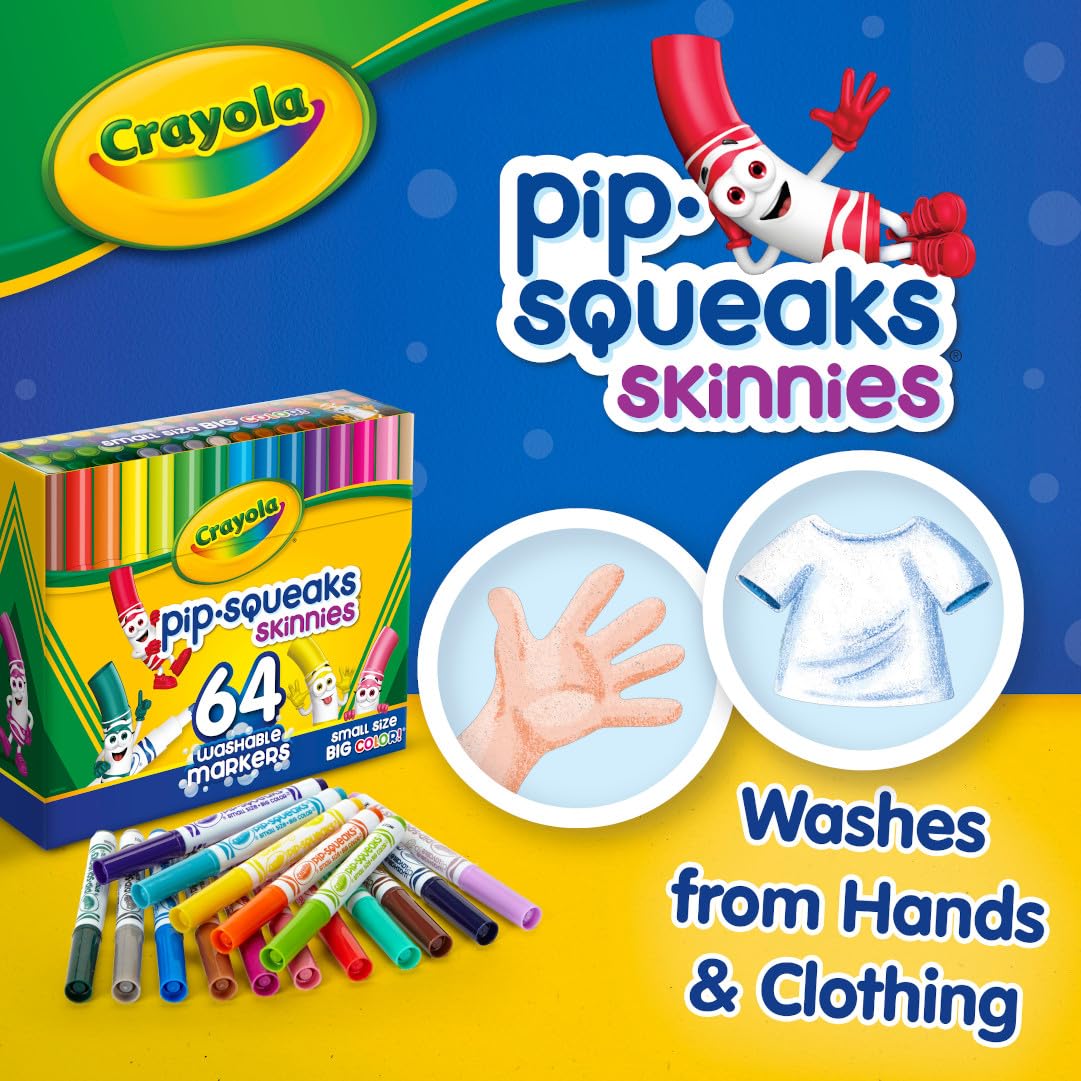 Crayola Pip-Squeaks Skinnies Washable Markers, 64 count, Great for Home or School, Perfect Art Tools