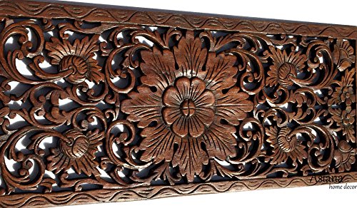 Asiana Home Decor Large Carved Wood Wall Panel. Floral Wood Carved Wall Decor. Size 35.5"x13.5"x0.5" (Brown)