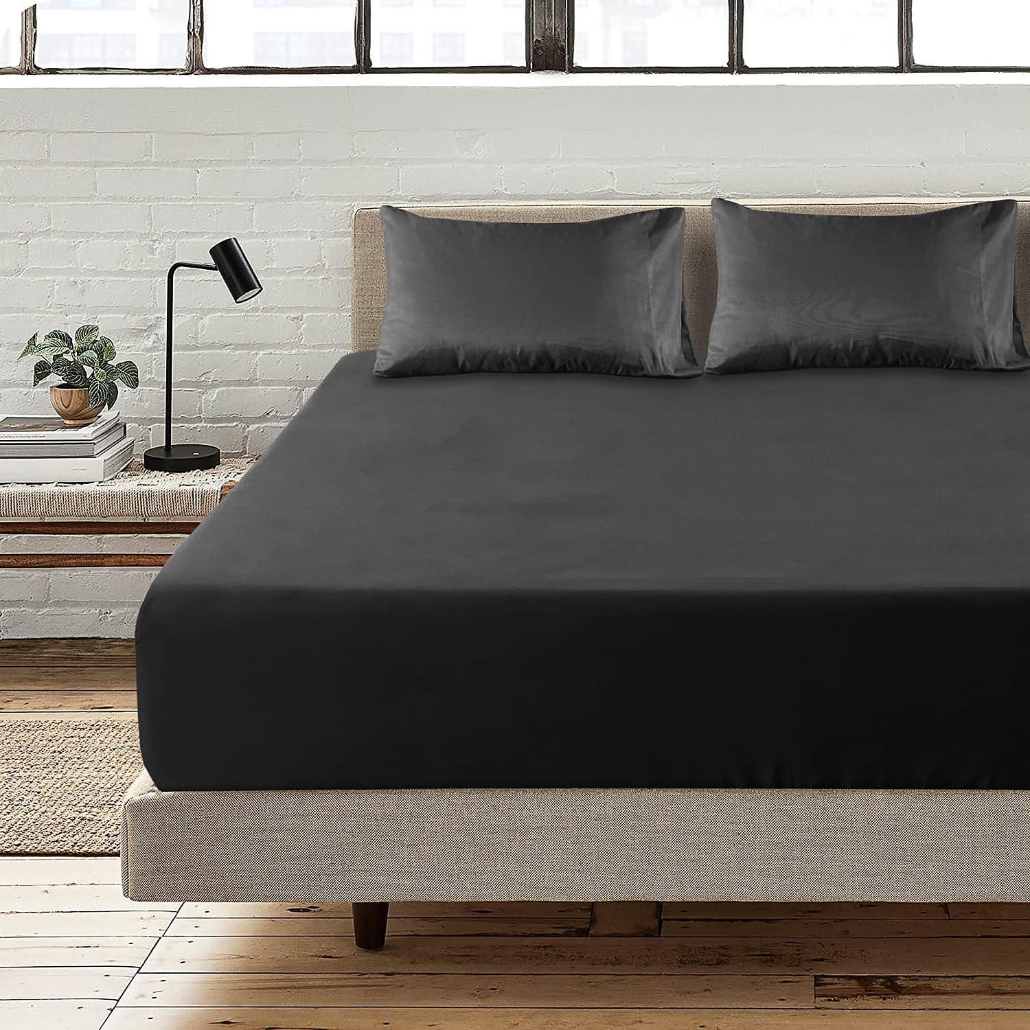 BLC Microfiber Twin Size Fitted Sheet, Pack of 1, 1800 TC Double Brushed Breathable & Cooling Sheet with 15" Deep Pocket, Wrinkle Free - Comfy β Dark Grey Bed Sheet