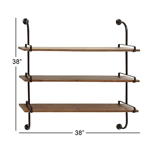 Deco 79 Wood Wall Shelf with Metal Brackets, 38" x 9" x 38", Brown