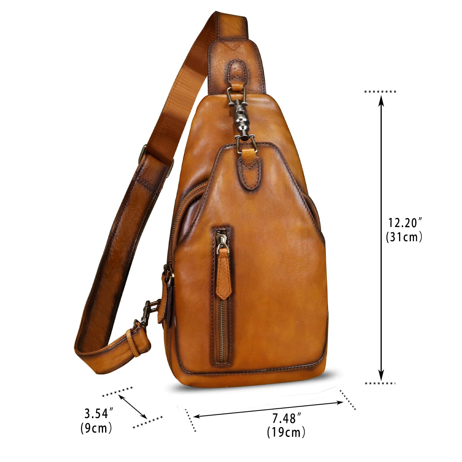 Genuine Leather Sling Bag Crossbody Purse Motorcycle Bag Handmade Hiking Daypack Retro Shoulder Backpack Vintage Chest Bag (Brown)
