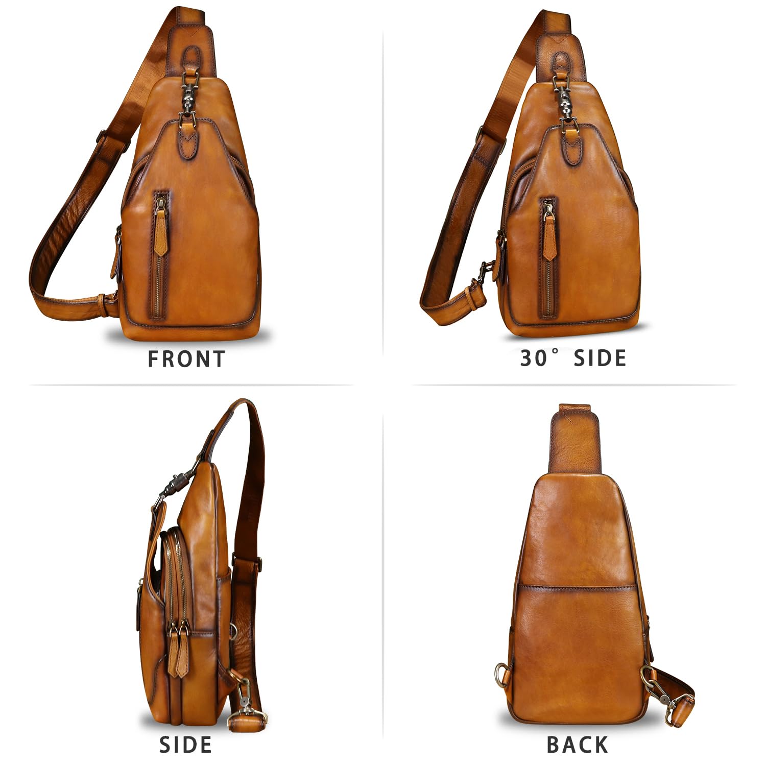 Genuine Leather Sling Bag Crossbody Purse Motorcycle Bag Handmade Hiking Daypack Retro Shoulder Backpack Vintage Chest Bag (Brown)