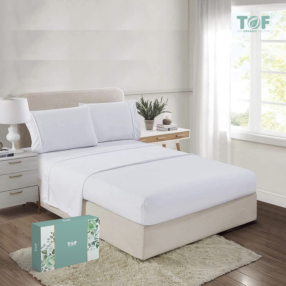 California King Sheet Sets - White, GOTS Approved 400TC, Organic Sheets, 4 Piece Bedding Set, Cal King Sheets, Silky Soft Sateen Weave, Cal King Sheets Deep Pocket Fitted, California King Sheets