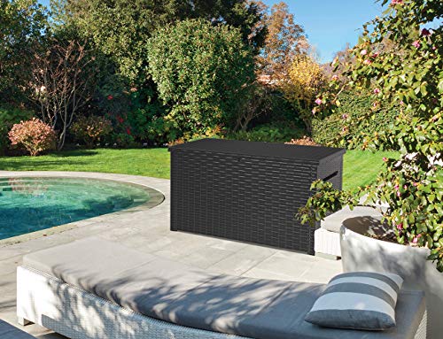 Keter XXL Java 230 Gallon Resin Rattan Look Large Outdoor Storage Deck Box for Patio Furniture Cushions, Pool Toys, and Garden Tools