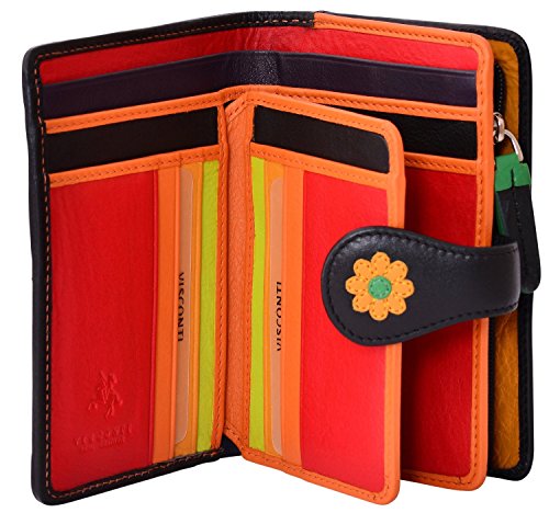 Visconti Spanish DS-82 Womens Floral Multi Colored Bifold Wallet DAISY COLLEC. - Black Multi, Medium