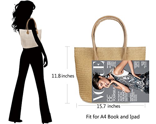 Straw Rattan Women Tote Summer Beach Shoulder Handbag Medium Size 17.8''x12.6"x5.1"
