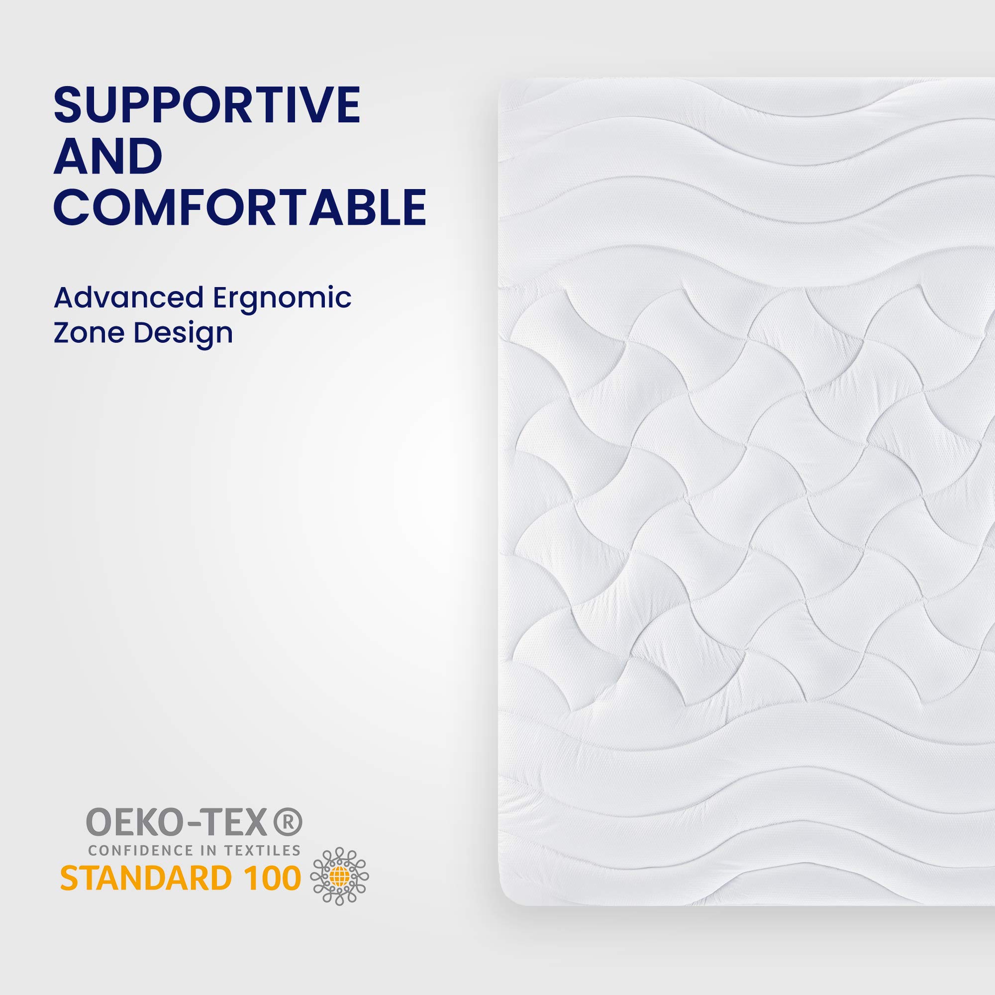 SLEEP ZONE Cooling Mattress Topper California King, Premium Zoned Cool Mattress Pad Cover, Padded Mattress Protector Breathable Washable, Deep Pocket 8-21" (White, Cal King)