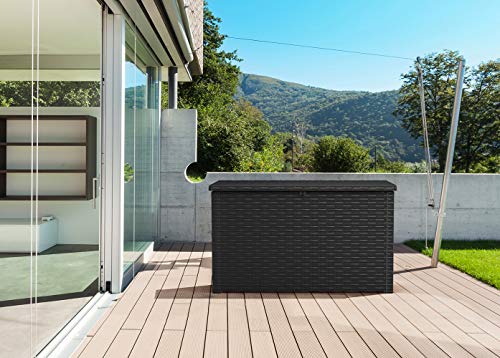 Keter XXL Java 230 Gallon Resin Rattan Look Large Outdoor Storage Deck Box for Patio Furniture Cushions, Pool Toys, and Garden Tools