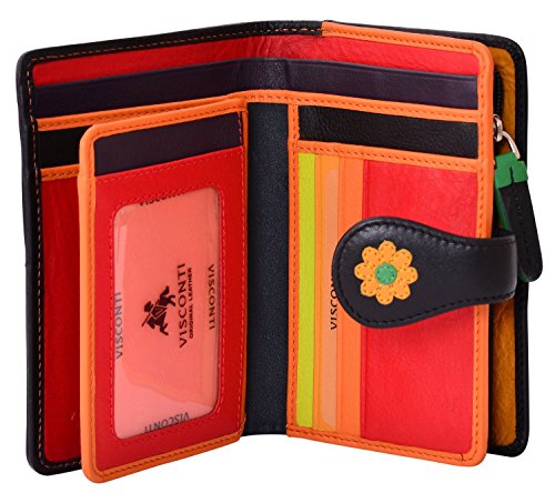 Visconti Spanish DS-82 Womens Floral Multi Colored Bifold Wallet DAISY COLLEC. - Black Multi, Medium