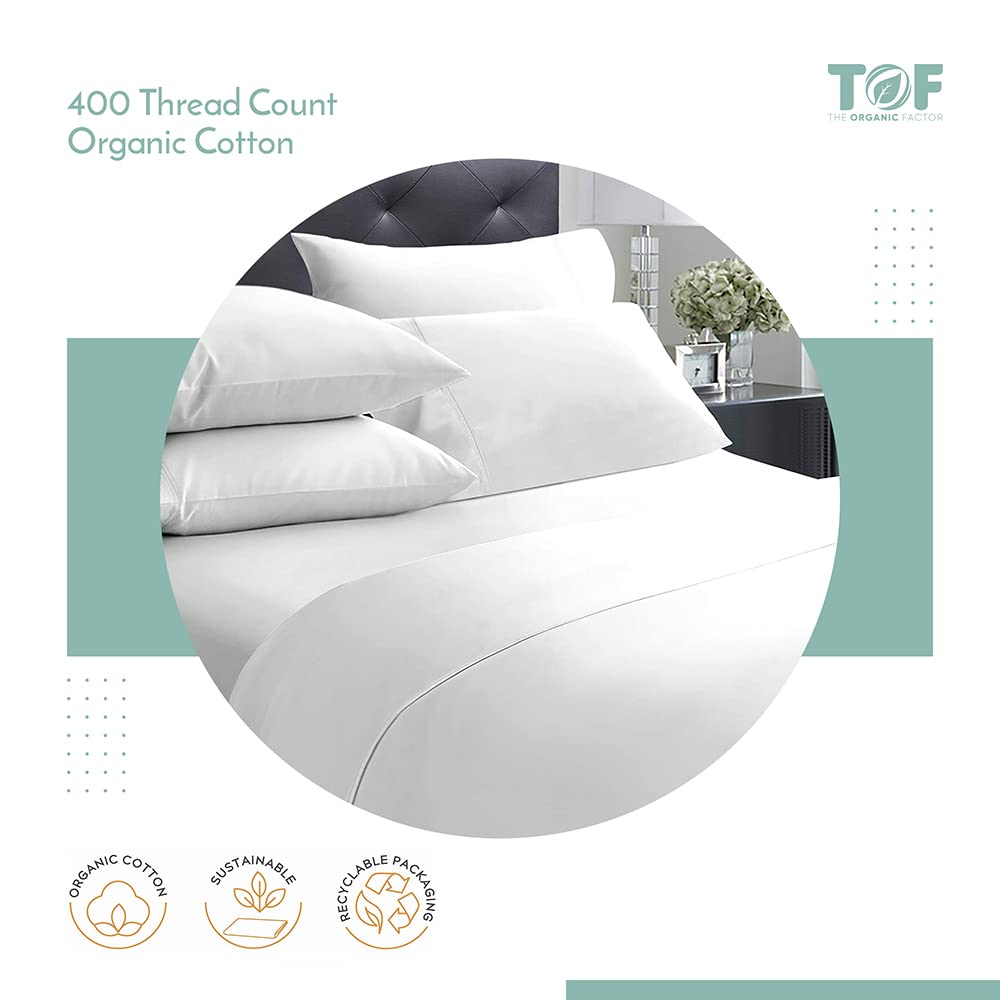 California King Sheet Sets - White, GOTS Approved 400TC, Organic Sheets, 4 Piece Bedding Set, Cal King Sheets, Silky Soft Sateen Weave, Cal King Sheets Deep Pocket Fitted, California King Sheets