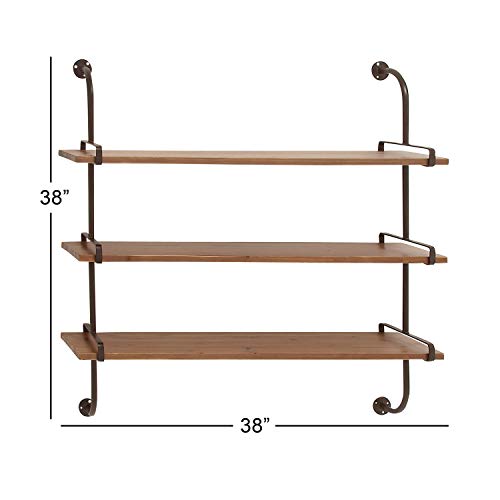 Deco 79 Wood Wall Shelf with Metal Brackets, 38" x 9" x 38", Brown