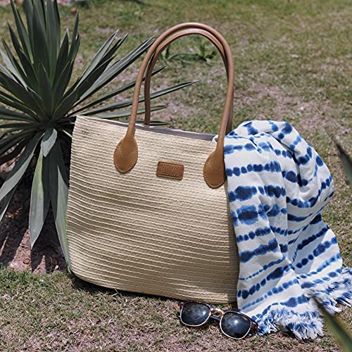 Straw Rattan Women Tote Summer Beach Shoulder Handbag Medium Size 17.8''x12.6"x5.1"
