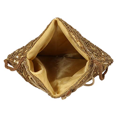 Indian Sequence Potli Bag For Women, Wedding Purse/Jewelry Purse for Women (Base Color- Golden)