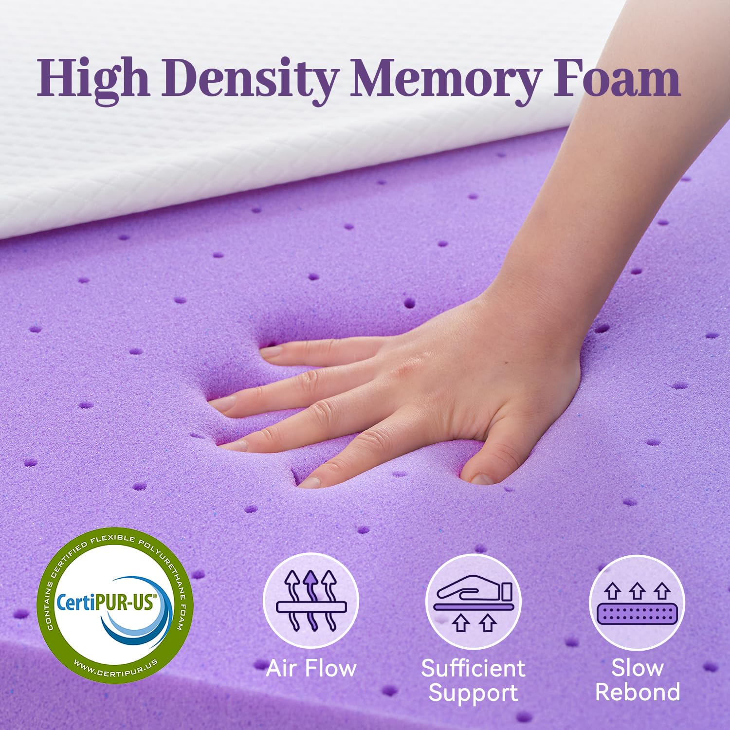 SINWEEK 2 Inch Gel Memory Foam Mattress Topper Full Size, Ventilated High Density Pad for Back Pain, Bed Topper with Removable Soft Cover, CertiPUR-US Certified