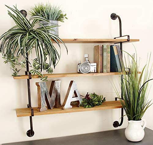Deco 79 Wood Wall Shelf with Metal Brackets, 38" x 9" x 38", Brown