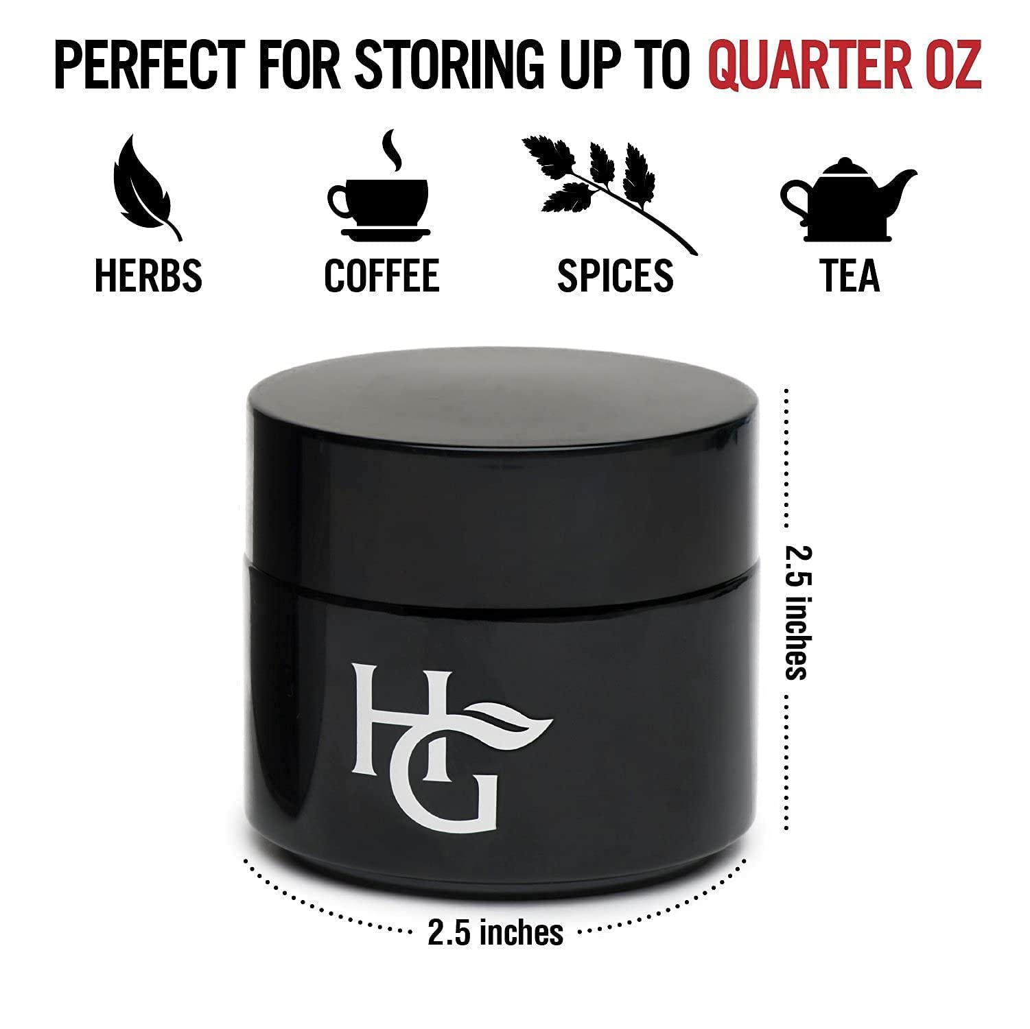 Herb Guard - Quarter Oz Airtight Container & Smell Proof Jar (100ml) Includes Upgraded Carbonate Lid and Humidity Pack Keeps Goods Fresh for Months