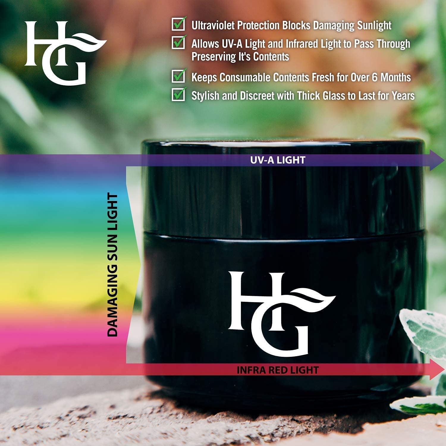 Herb Guard - Quarter Oz Airtight Container & Smell Proof Jar (100ml) Includes Upgraded Carbonate Lid and Humidity Pack Keeps Goods Fresh for Months