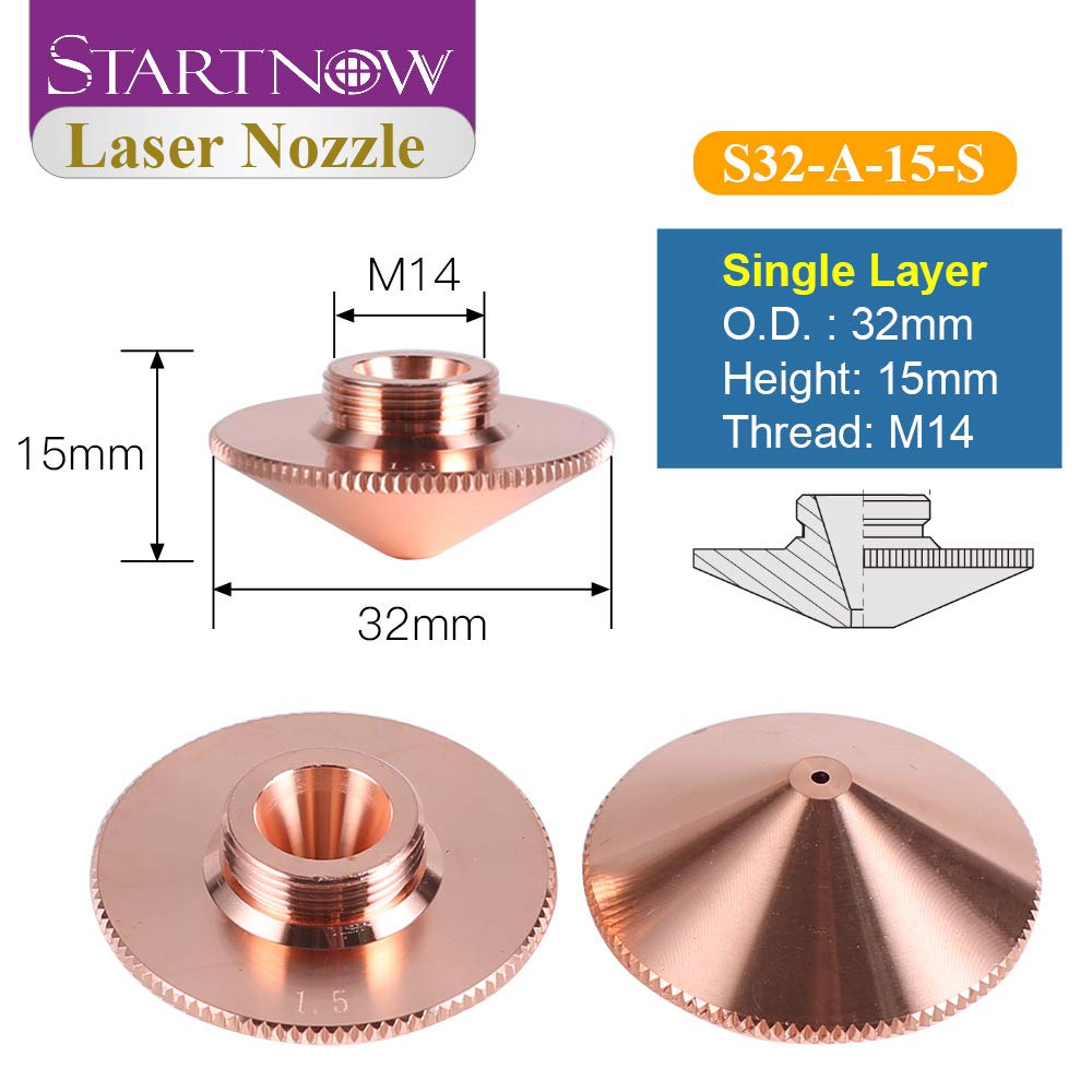 Startnow Laser Cutting Nozzle for Raytools Empower Head D32mm Fiber Laser Nozzle Double Single Layer 1.0 1.2 1.5mm (S32-A-15-D 1 PCS, Caliber 1.0mm)