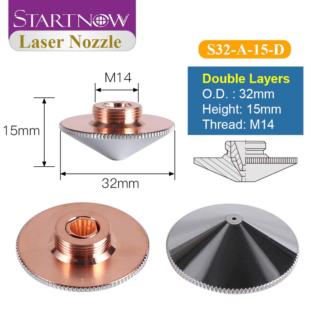 Startnow Laser Cutting Nozzle for Raytools Empower Head D32mm Fiber Laser Nozzle Double Single Layer 1.0 1.2 1.5mm (S32-A-15-D 1 PCS, Caliber 1.0mm)